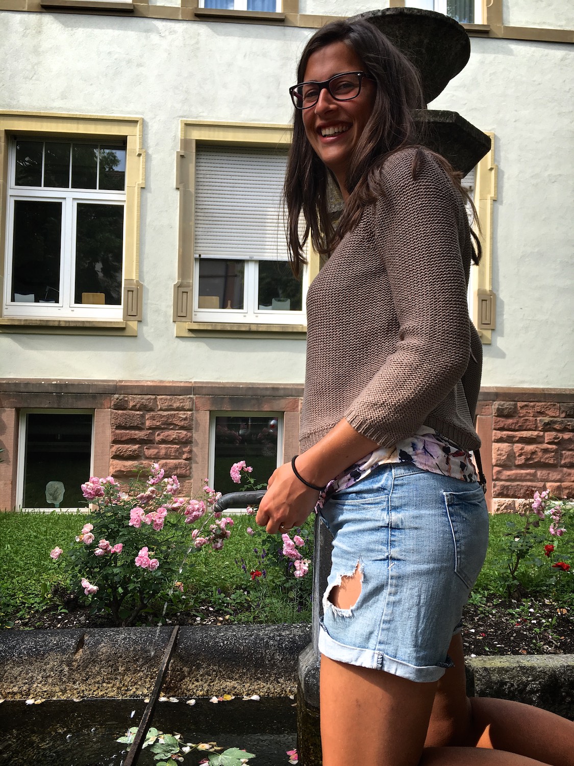 Moni being very grown up with a fountain that feeds the Bächle – Blokes ...